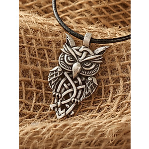 HAQUIL Owl Necklace, Celtic Owl Pendant, Faux Leather Cord, Owl Jewelry Gift for Men and Women (AD)