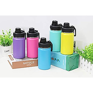 Colorful PoPo 12 oz Kids Stainless Steel Water Bottle, Double Wall Vacuum Insulated Tumbler Thermoses with Wide Mouth Leakproof Spout Lid - Teal