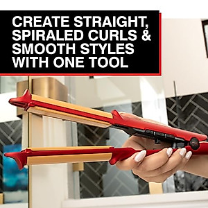 CHI 3-In-1 Hairstyling Iron, Versatile Styling Iron To Smooth, Curl, or Flip Hair, Adds Shine & Reduces Frizz, 1" Iron, Ruby Red