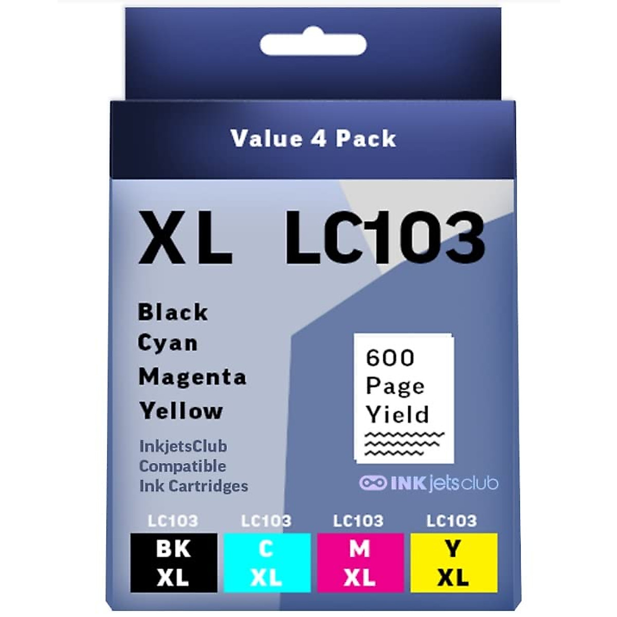 Brother LC103 / 101 Compatible High Yield Ink Cartridge Made by InkjetsClub Replacement 4 Pack Value Pack. Includes 1 Black, 1 Cyan, 1 Magenta and 1 Yellow Compatible Ink Cartridges