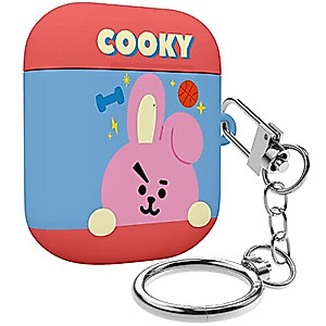 BT21 Official Merchandise Designed for Airpods Case Cover Protective Hard Case with Keychain for Airpods 1 & 2 Case - Cooky