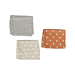 Mebie Baby Burp Cloths, Neutral Print 3-Pack, Muslin Burp Cloth Set for Spit Up, Drool, and More, Boho Burp Cloths for Baby Boy and Girl, Baby Must Haves for Registry Lists and Gifts for Newborns