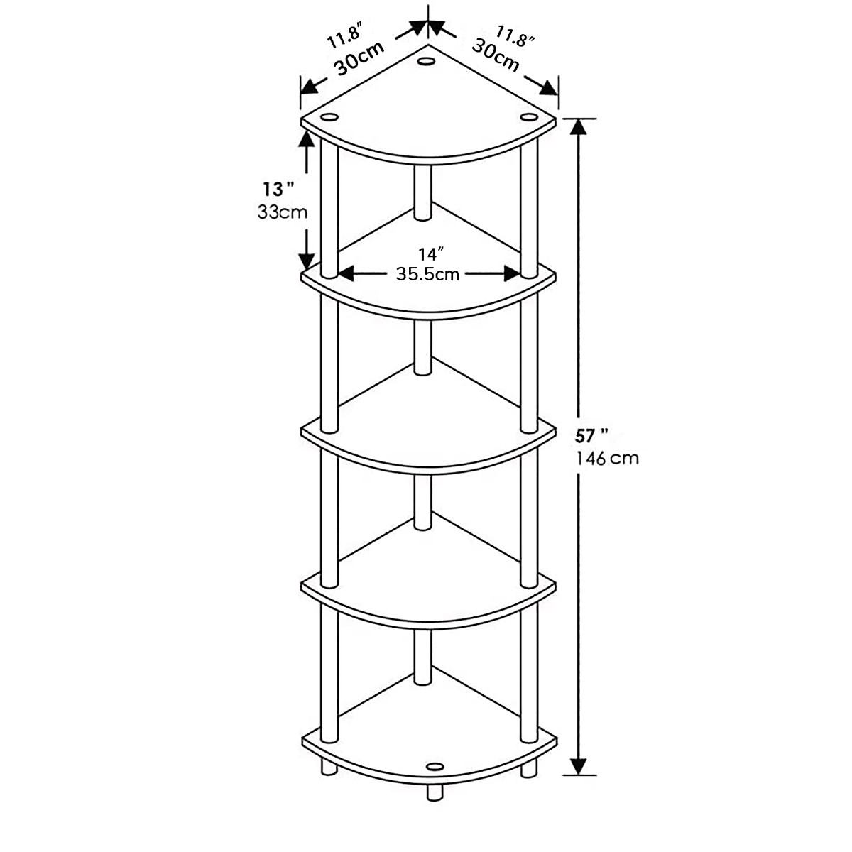 SHENGTIAN 5 Tier Corner Shelves, Multipurpose Shelving, Corner Bookshelf Plant Stand, Corner Storage for Living Room, Kitchen, Home Office