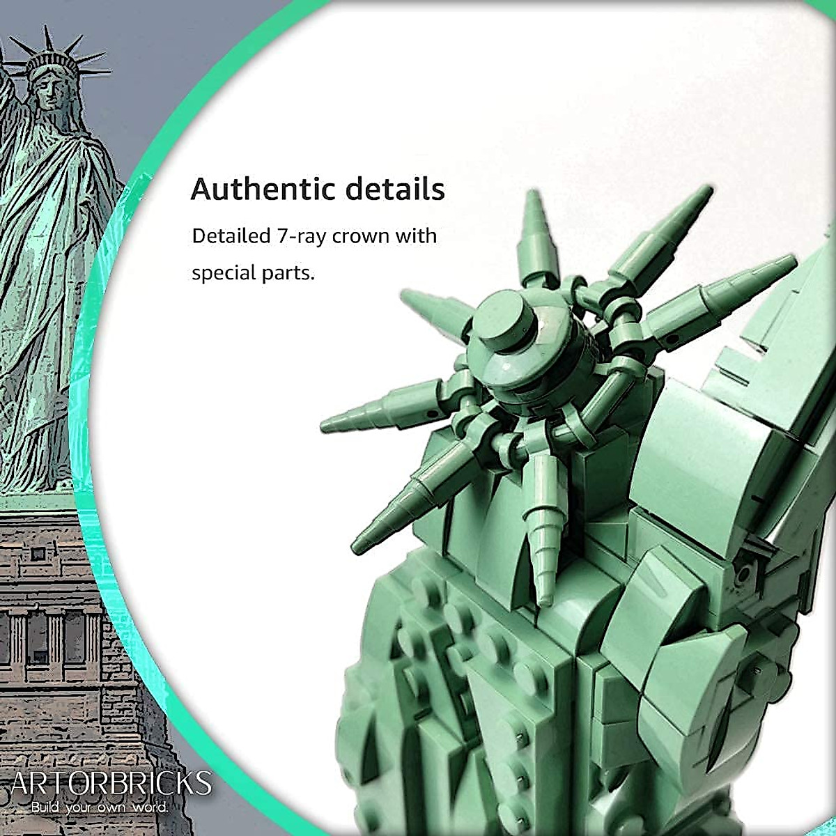 ArtorBricks Architectural Statue of Liberty Building Large Collection Building Set Model Kit and Gift for Kids and Adults(1577 Pieces)