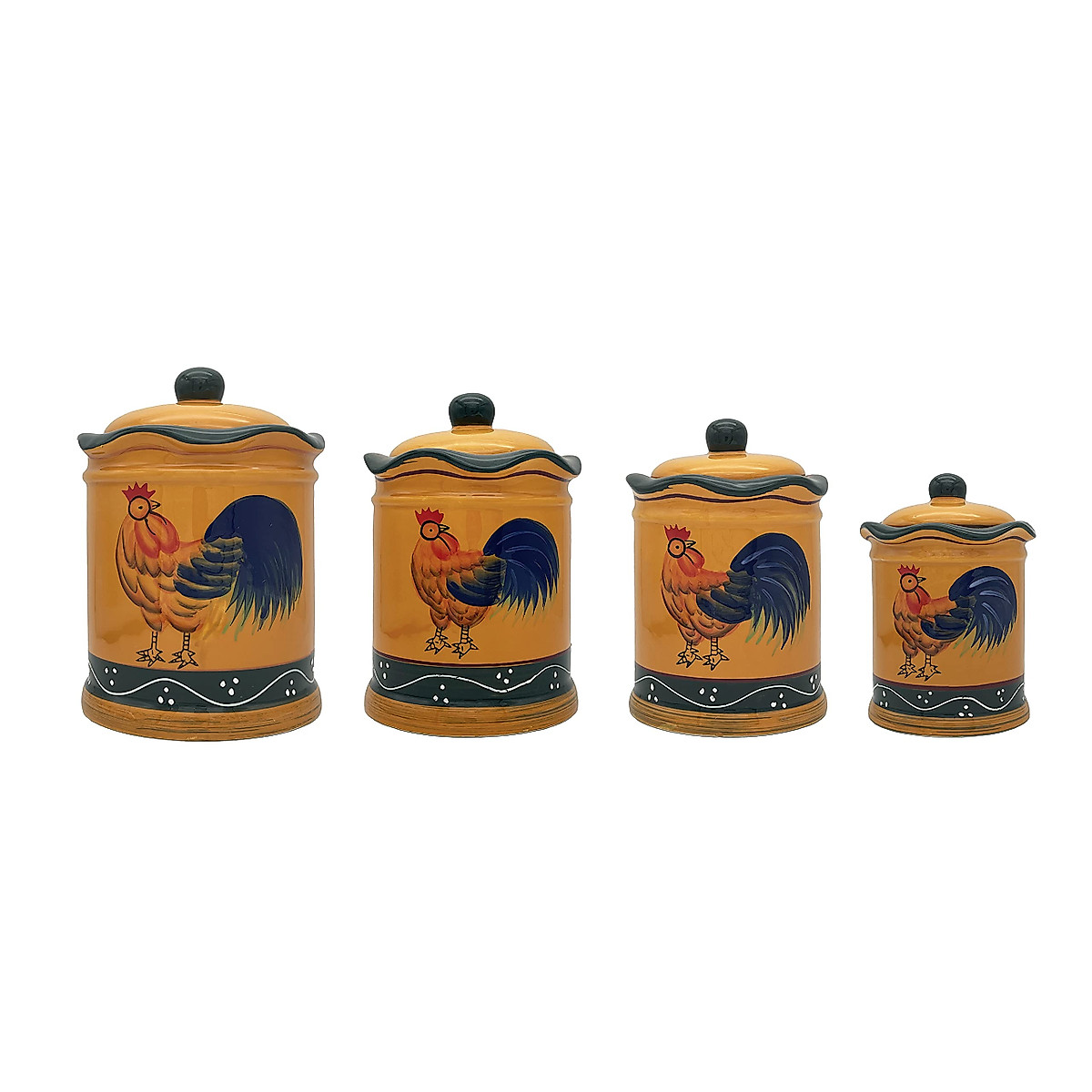 ACK Tuscany Sunshine Country Rooster, Hand Painted Canisters, Set of 4, 85701