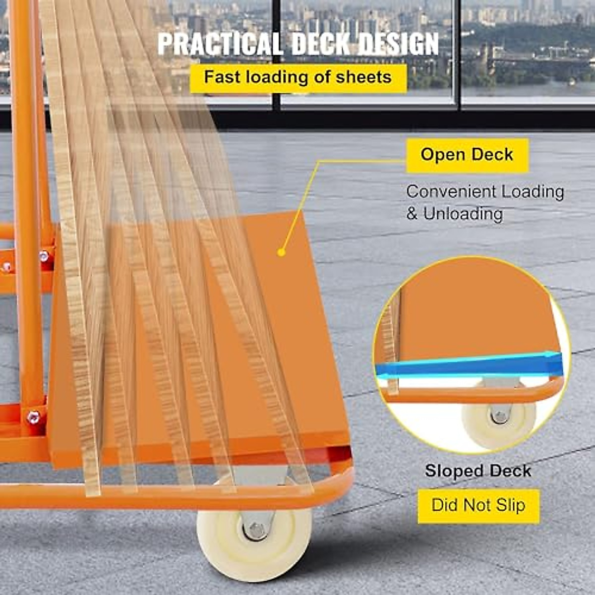 Mophorn Drywall Cart 1600LBS Load Capacity Drywall Cart Dolly Handling Sheetrock Sheet Panel Service Cart Heavy Duty Casters