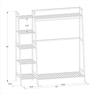 MoNiBloom Bamboo Clothing Rack with 5-Tier Storage Shelves Trapezoid Multi-Functional Clothes Rack, Clothes Hanging Rack Stand for Bedroom Living Room, Brown