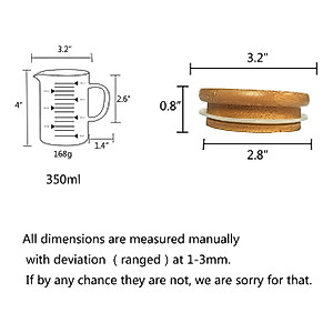 KINNOSE Graduated Beaker Mug with Handle and Durable Bamboo Lid Borosilicate Glass Multi-Function Food Grade Measuring Cup 350ML