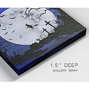 Renditions Gallery Witch and Graveyard Wall Art, Spooky Halloween Decorations, Full Moon, Dark Cemetery, Premium Gallery Wrapped Canvas Decor, Ready to Hang, 32 in H x 32 in W, Made in America Print