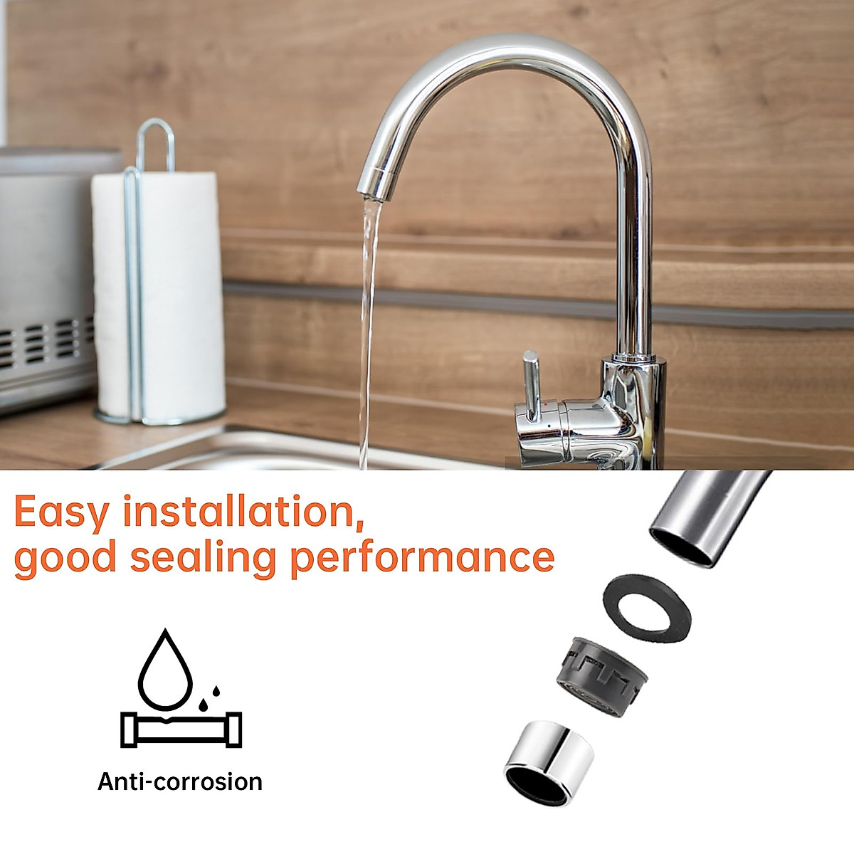 4 Pcs Kitchen Sink Aerator Set - Water Saving Chrome Brass Filters
