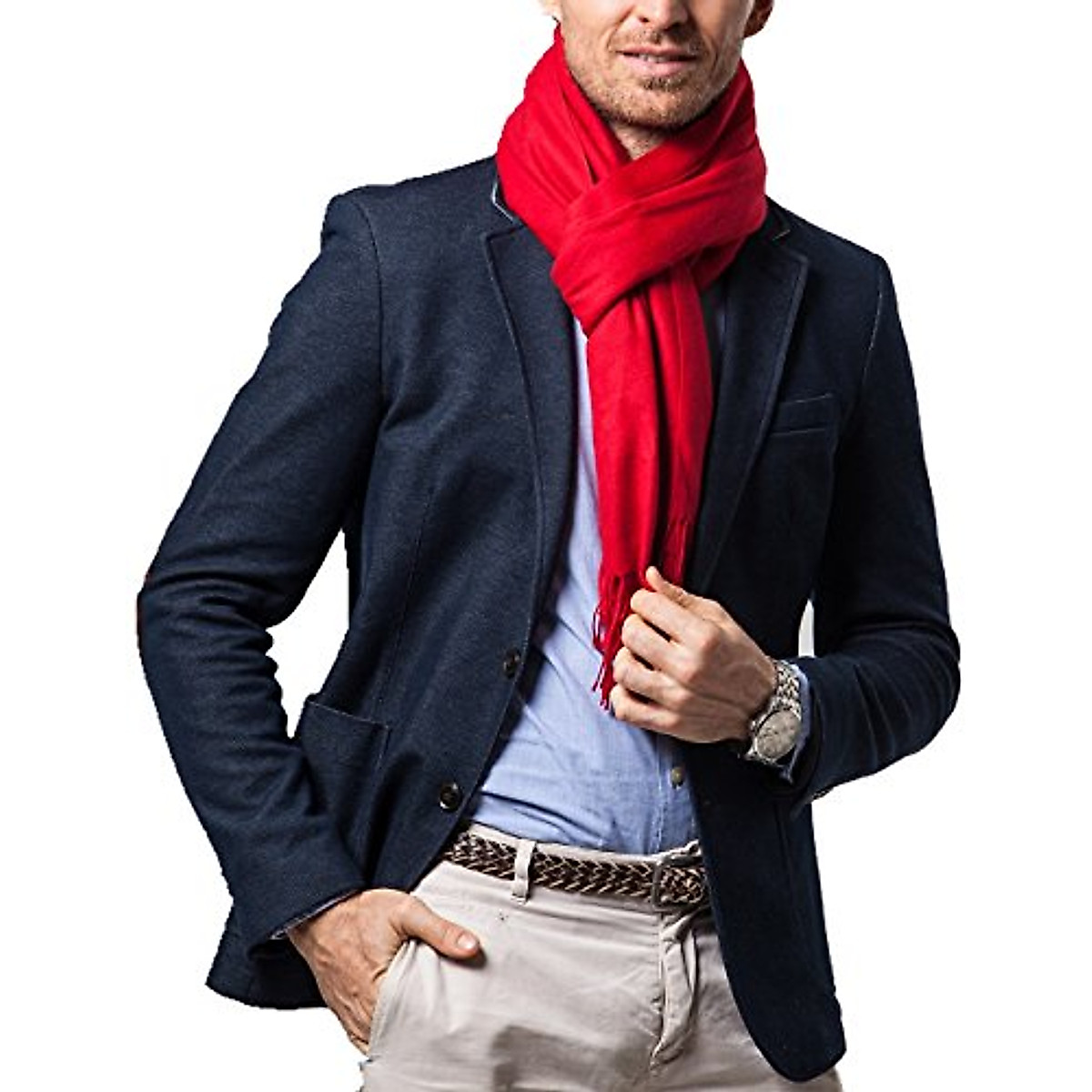 Shubb Men's Scarf, Soft and Warm Cashmere Feel Scarf for Men Winter Scarves Long, Red