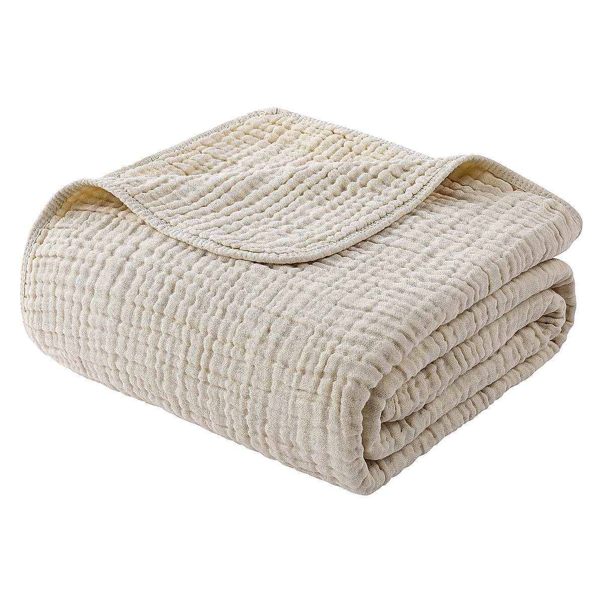 Yoofoss Muslin Blanket 100% Cotton Summer Blanket Large Twin Size 60" x 80" for Bed Couch 6-Layer Gauze Blanket for Adults Lightweight and Breathable Apricot White