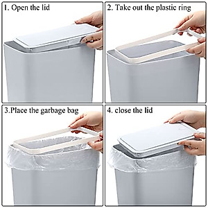 Fasmov Trash Can, 2 Pack 15 Liter / 4 Gallon Plastic Garbage Container Bin with Press Top Lid, Waste Basket for Kitchen, Bathroom, Living Room, Office, Narrow Place (White + Blue)