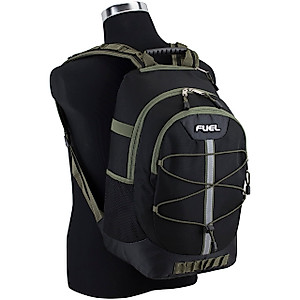 FUEL Terra Sport Spacious School Backpack with Front Bungee, Black/Green One Size