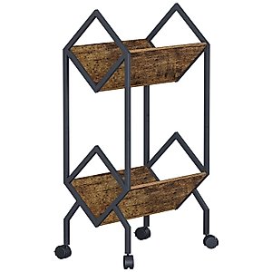 Giikin 2-Tier Vinyl Record Storage Holder, Holds up to 160-200 LPs, Mobile Metal and Wooden Vinyl Record Organizer Stand with Casters, Storage, Protects Vinyl - Organize Albums - Book, Magazine, Files