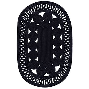 Dash and Albert Reef Black Handwoven Indoor/Outdoor Oval Rug, 8 X 10 Feet, Black Solid Pattern