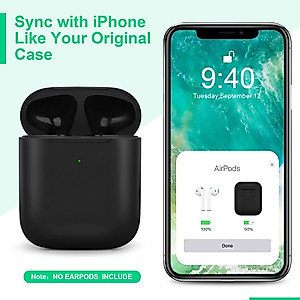 Airpods Wireless Charging Case Replacement, Wireless Charger Battery Case Compatible with AirPods 1 & 2, NO EARPODS (Black)