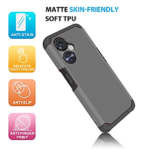 TJS Compatible for OnePlus Nord N30 5G Case, with Tempered Glass Screen Protector Dual Layer Hybrid (Magnetic Mount Friendly) Shockproof Drop Protection Impact Phone Case (Gray)