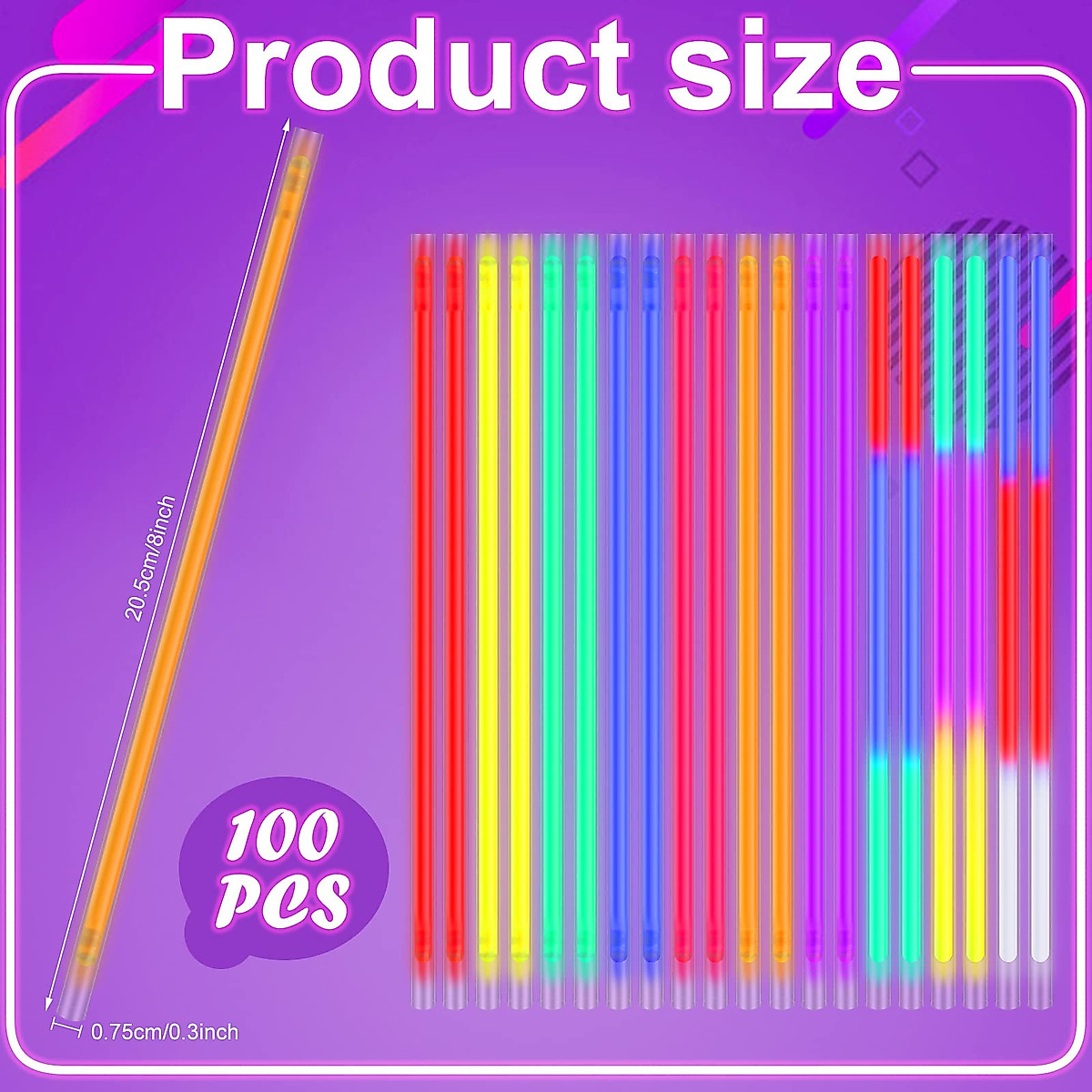 Lallisa 100 Pcs Halloween Glow in the Dark Straws light up straws neon drinking straws 8 inch multicolor Reusable Plastic Straws for 80s party Halloween Football birthday Party favors