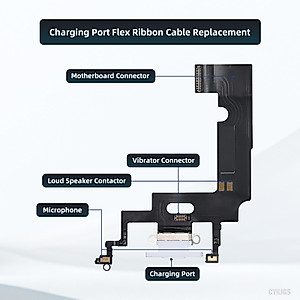 CYKJGS for iPhone XR Charging Port Replacement OEM Headphone Audio Jack Flex Cable USB Charge Dock Connector Assembly Microphone Antanna Repair Tool Kit Magnetic Pad White A1984 A2105 A2106 A2108