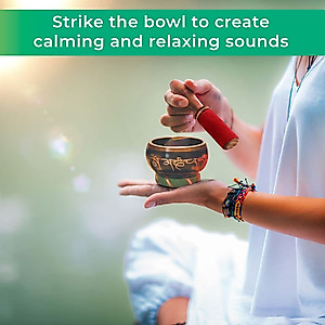 SHOP LC DELIVERING JOY Handmade Tibetan Singing Bowl Buddhist Mantra Sound Bowl Set Meditation Yoga Stress Relief Valentines Day Gifts