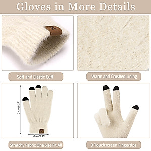 Womens Winter Warm Knit Beanie Hat Touchscreen Gloves Long Neck Scarf Set with Fleece Lined Skull Caps Gifts for Women Men