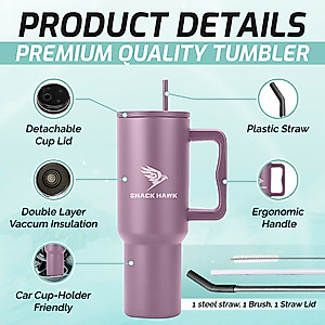 Snack hawk 40oz Insulated Stainless Steel Travel Coffee Tumbler with Handle and Straw | 100% Leak-Proof Mug | Car Cupholder Friendly | Perfect Water Cup Gift for Everyone