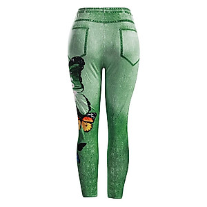 Women's Denim Print Fake Jeans Leggings Plus Size Casual Imitation Cowboy Leggings Elasticity Slim Cropped Pants