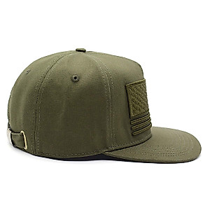 Uphily Olive Drab OD Green USA American Flag Flat Brim Bill Hat - High Profile Patriotic Snapback Baseball Cap for Men or Women