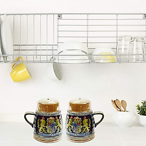 Bayern Crown & Lions Engraved Beer Stein German Kitchen Ceramic Salt and Pepper Shakers Set by E.H.G