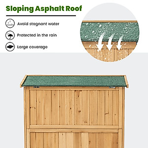 TAKUKA Outdoor Storage Cabinet with 2 Shelves, Wooden Garden Shed with Double Doors& Waterproof Roof，Outside Utility Tool Organizer for Garden Farm Backyard