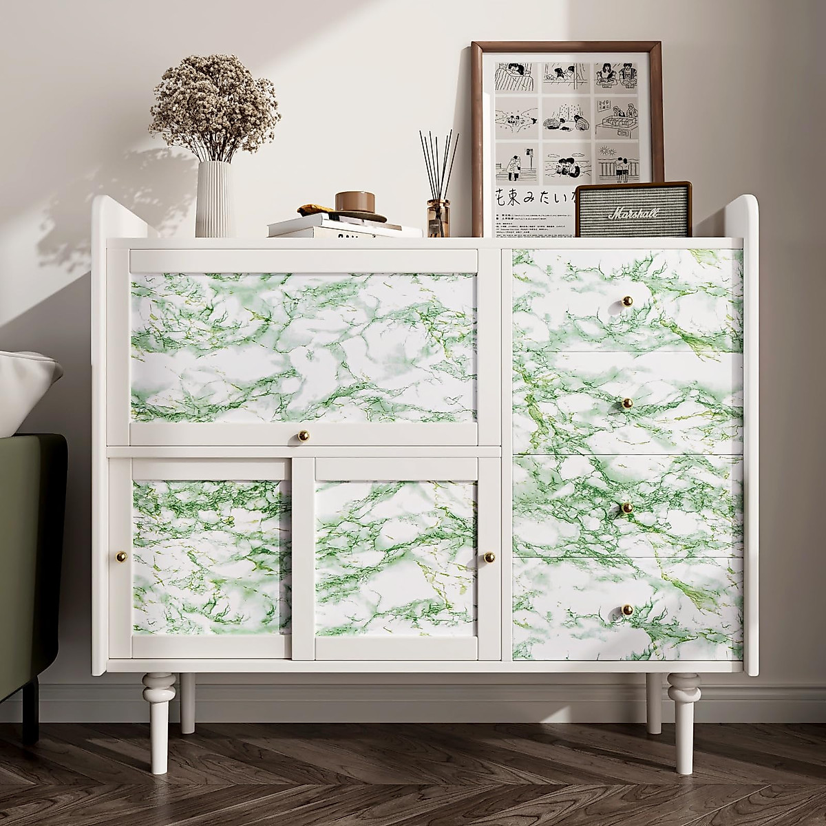 Green Marble Contact Paper for Countertops Vinyl Waterproof Kitchen Wall Paper for Cabinets Cyan Peel and Stick Wallpaper Decorative Peel and Stick Countertops Contact Paper for Table Desk 24''x118''