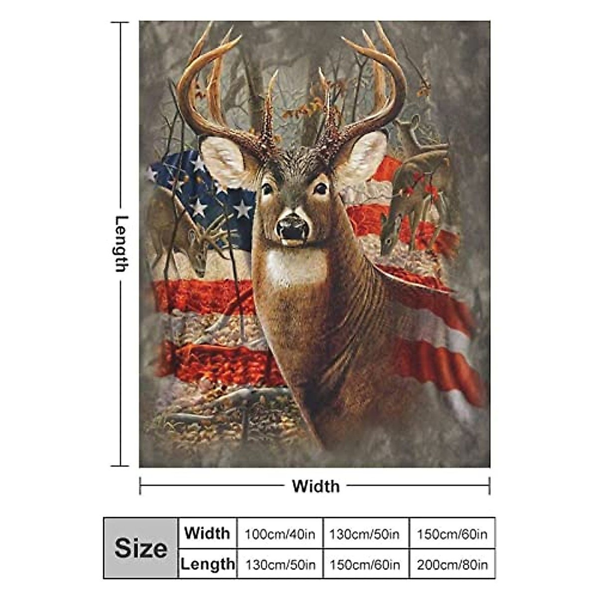 Moveise American Flag Blanket American Flag USA Camo Buck Deer Hunting Throw Blankets Camouflage Throw Blanket for Couch Bed Sofa Decoration 50"x42"