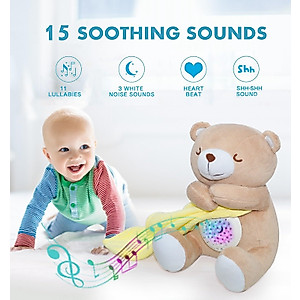 Baby Sleep Soother, Cry Activated Sensor Teddy Bear Lullabies & Mom Heartbeat, White Noise Machine, Nursery Toddler Star Night Light Projection Sleep Aid, Unique Baby Girl, Baby boy and New Baby Gifts