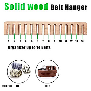 Belt Hanger for Closet, Wooden Belt Organizer for Closet, 2 in 1 Belt Rack for 14 Belts with Swivel Hook Wall Mount, Tie and Belt Holder for Closet, Door, Wall, Belt Storage, Tie Rack, Tie Hanger