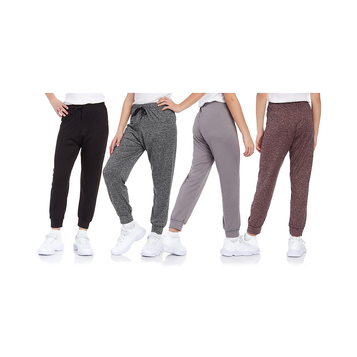 Sweet Hearts Girls' Sweatpants - 4 Pack Super Soft Athletic Performance Jogger Pants: Made in USA (7-16) , Size 10-12, Black/Grey/Charcoal/Pink Space-dye