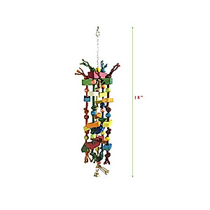 Bird Chew Toy SKWAKOCO. The Size 18" Multicolored Natural Wooden Blocks, Beads and Natural 100% Hemp Rope. Toy is Suggested for Large and Medium Parrot