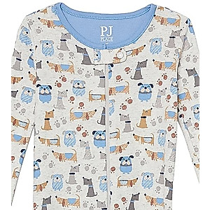 The Children's Place,and Toddler Snug Fit 100% Cotton Zip-Front One Piece Footed Pajamas 2-Pack,DOGS_HT LUNAR | GRIPPER DOT_PUFF DTM PRINT | JOHNSON PLAID_FEDERAL BLUE | LT BLUE OXFORD,2T