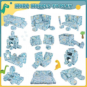 Olasme 13PCS Kids Play Couch, Foam Modular Kids Couch Sofa, Glowing Toddler Couch Convertible Baby Play Couch Children Sofa for Playroom Bedroom (Blue)