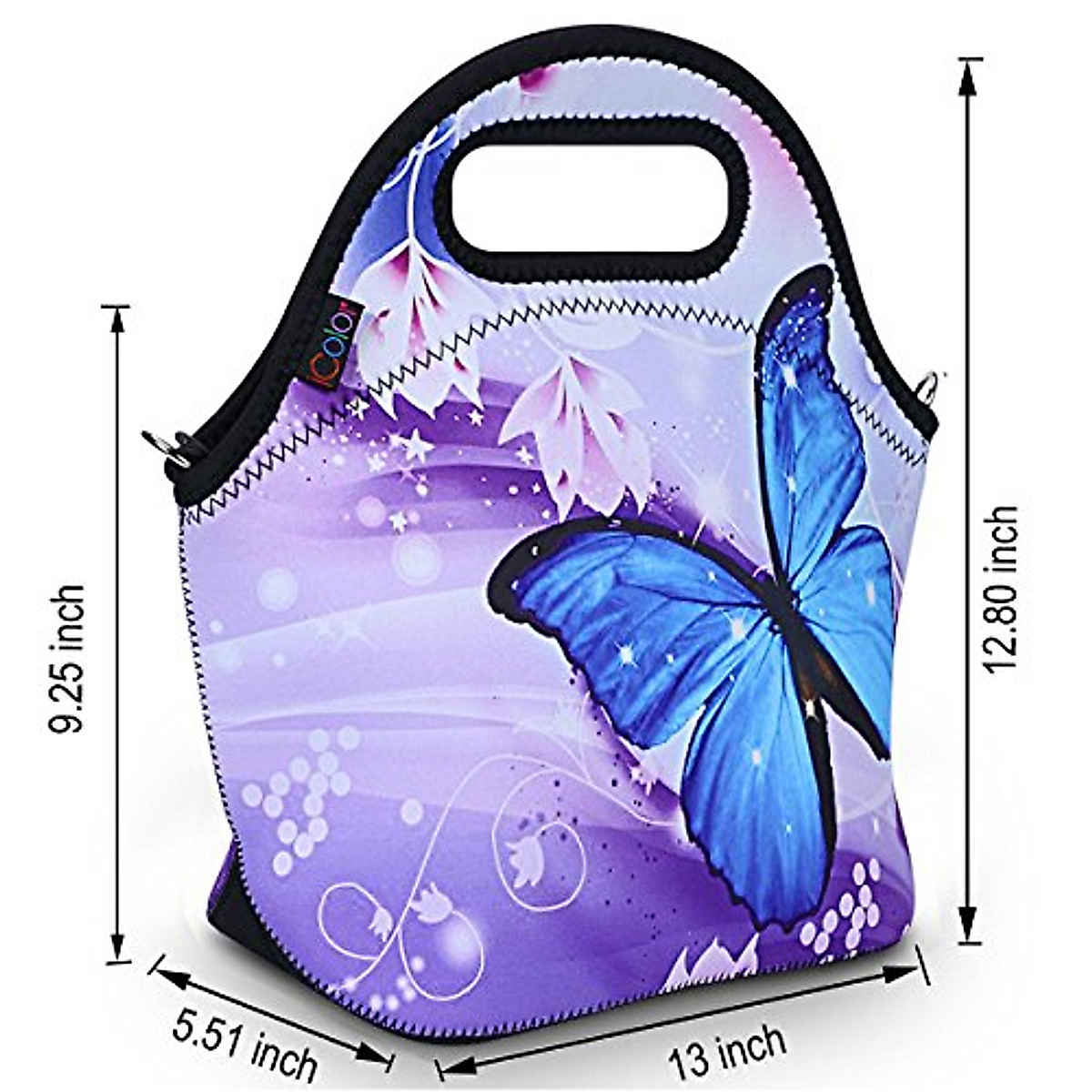 icolor Soft Neoprene Lunch Bag,Large Size Lunch Tote Box HandBags,Lightweight, Insulated and Reusable with Adjustable Shoulder Strap