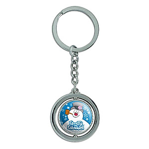 GRAPHICS & MORE Frosty the Snowman Snowing Keychain Spinning Round Chrome Plated Metal