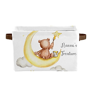 Joyestore Moon Star Sweet Teddy Bear Personalized Storage Bins Baskets Cubes Organizer with Handle for Shelves Closet Nursery Toy 1 Pack