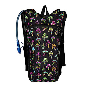 iHeartRaves Space Spores Hydration Pack Cute Holographic Rave Water Backpack Hydropack 2 L - Raves, Music Festivals, Hiking, Running, Outdoor Activities, Exercise, Biking (Black, OneSize)