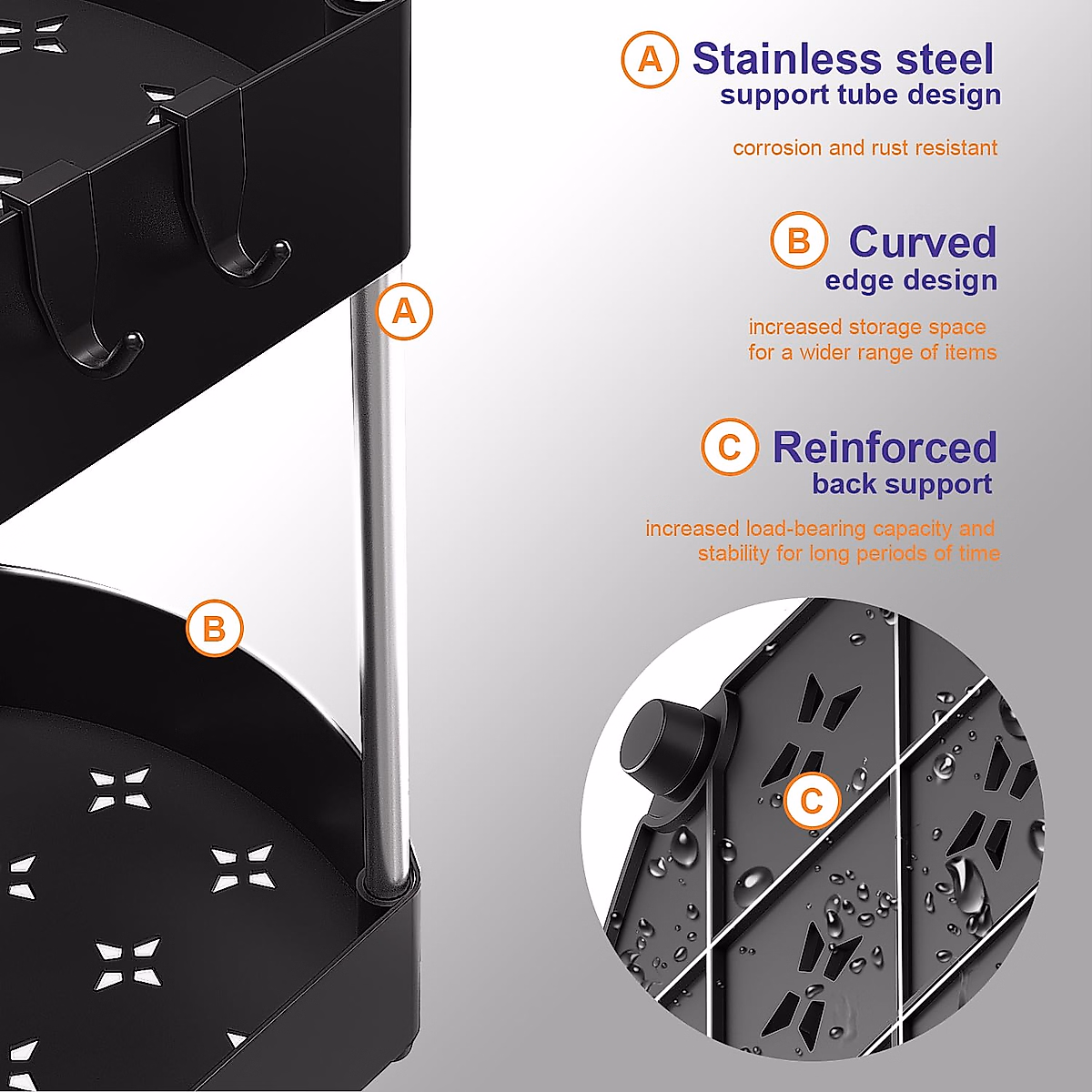 SKYSEN 2 Pack Under sink organizer, under kitchen/bathroom sink organizers and storage, under cabinet storage, Upgrade strengthening structures- Anti rust- 10 Hooks included- Black(uso-2)