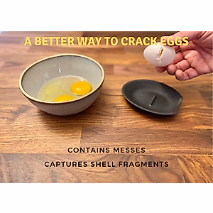 Crack'em Egg Cracker & Spoon Rest (Jet Black) - Perfectly Cracks Eggs & Contains Messes - Easy to Use & Clean - Great for Kids - Prevents Broken Yolks