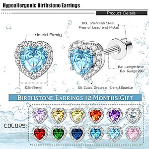 THUNARAZ Hypoallergenic Birthstone Stud Earrings for Women Butterfly Flower Heart CZ Screw Back Earrings Jewelry Gift for Birthday Christmas