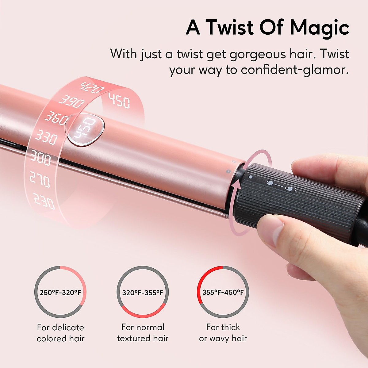 Wavytalk Hair Straightener and Curler 2 in 1, 1" Titanium Flat Iron 250°F-450°F Temperature for All Hairstyles, Salon Professional Flat Iron Reduce Hair Damage, Dual Voltage