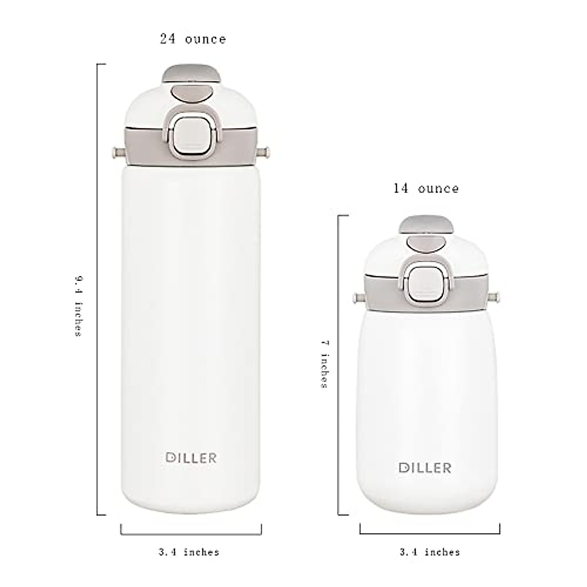 Qengyeen Kids Parent-child Thermos Water Bottle Stainless Steel Metal Insulated Water Bottles with Straw and Strap for Girls Boys for School Gifts,14 ounce 24ounce,green