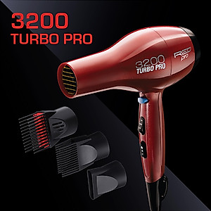 RED PRO 3200 Turbo Pro Detangler AC Hair Dryer, 3 Heat/2 Speed Settings, Cool Shot Button, Powerful Airflow, 3 Additional Styling Attachments with Detangling Pik