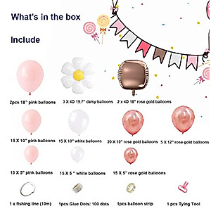EUOPHYM Rose Gold Balloon Arch Kit Daisy Balloon garland kit Flower Ballons with 4D Globos and Rose Gold Confetti Latex Balloon Wedding Birthday Party Decor Baby Shower (Rose Gold Pink and Daisy)